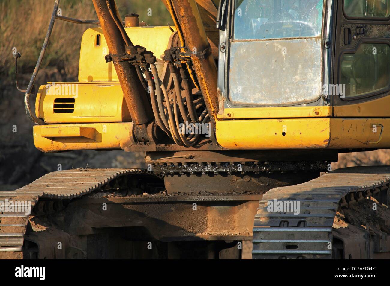 Excavator (digger) at a construction site close-up. Construction ...