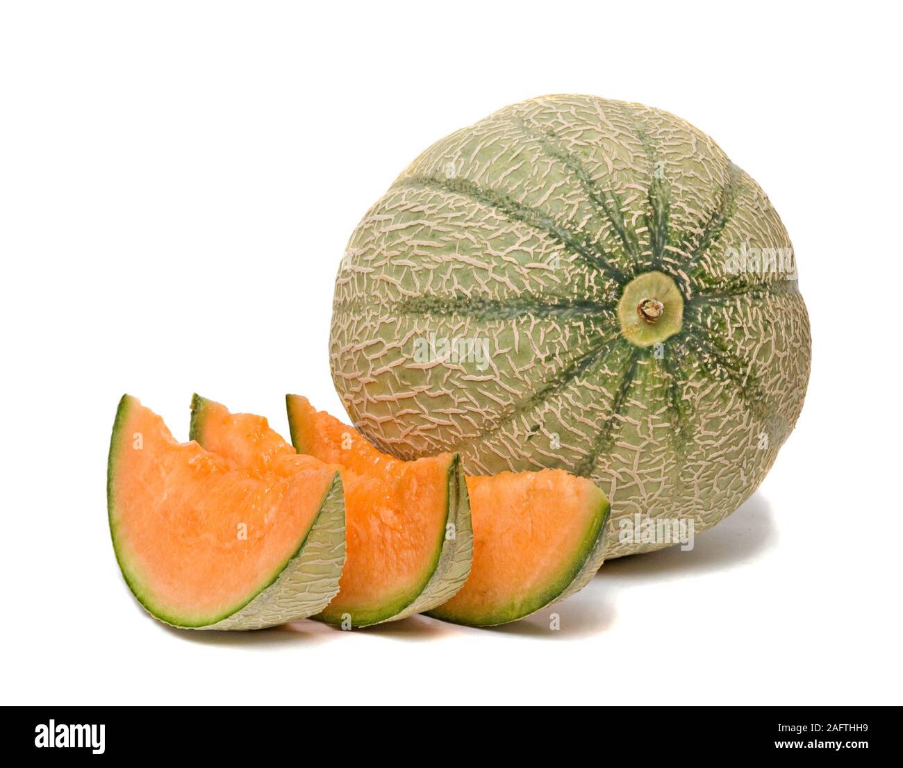 melon and three segments isolated on white background Stock Photo - Alamy