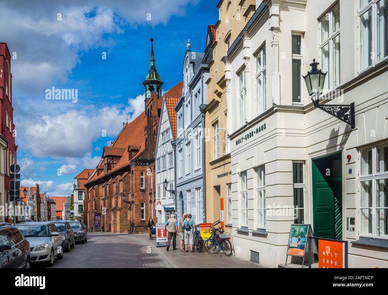 Lübsche Straße in the Hanseatic City of Wismar with view of the Welt ...