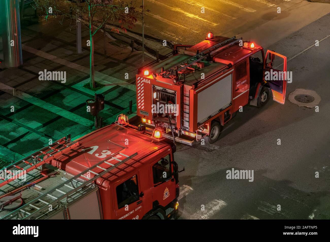 Thessaloniki, Greece elevated view of Greek Fire Service tracks during ...
