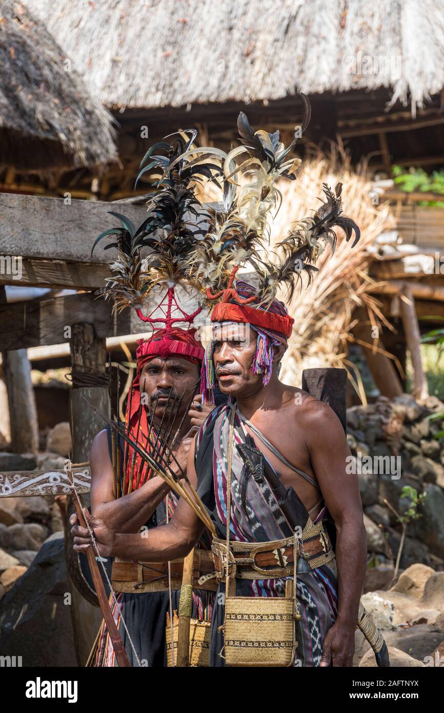 Traditionally dressed warrior men from Takpala traditional village ...