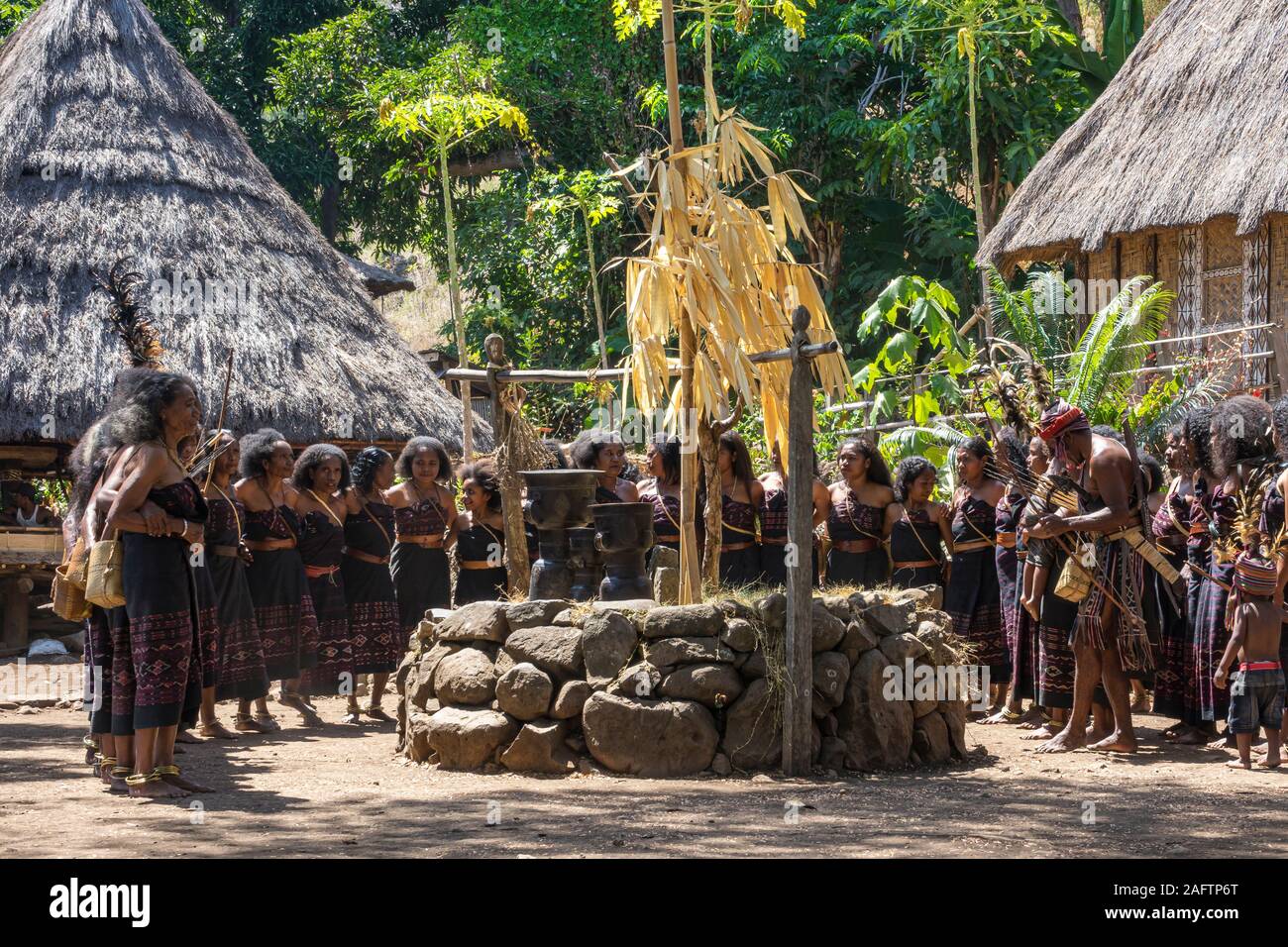 Traditionally dressed tribe members at Takpala village, Kalabahi ...
