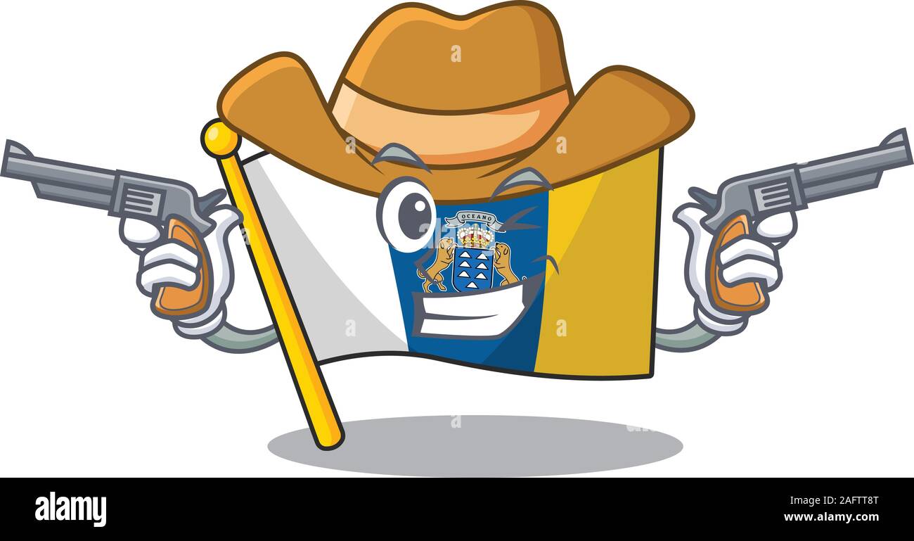 Flag canary island Scroll mascot performed as a Cowboy with guns Stock ...
