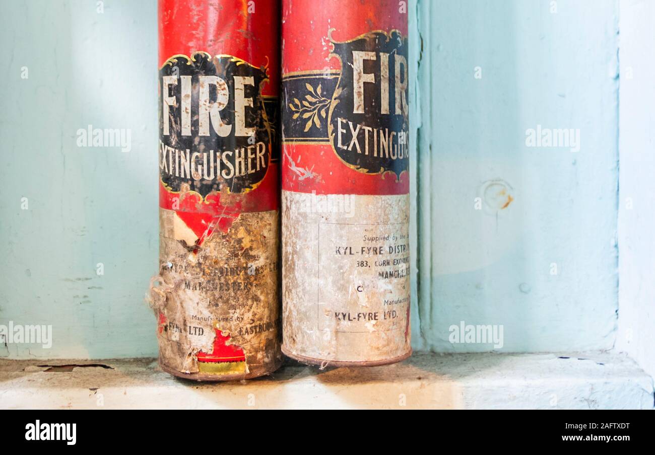close up of vintage fire extinguishers in Sir Richard Arkwright's ...