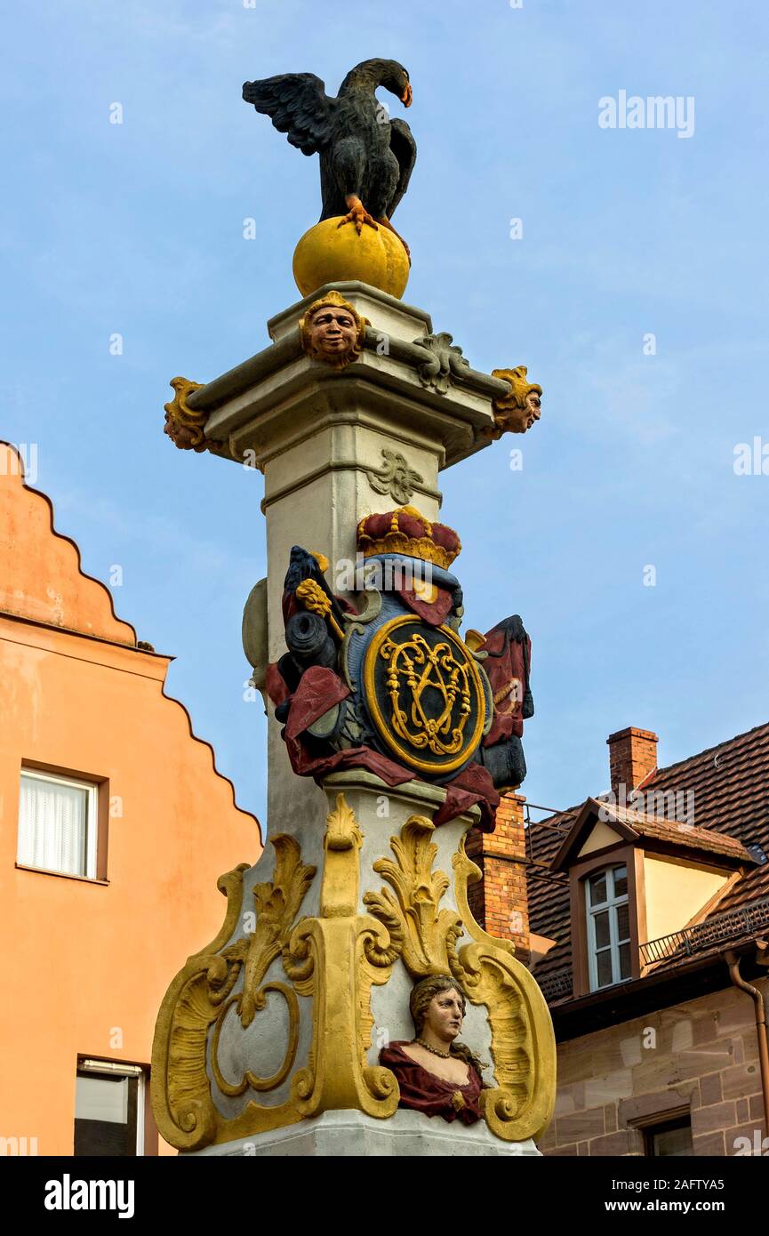 Baroque margrave fountain with Brandenburg eagle figure at the market ...
