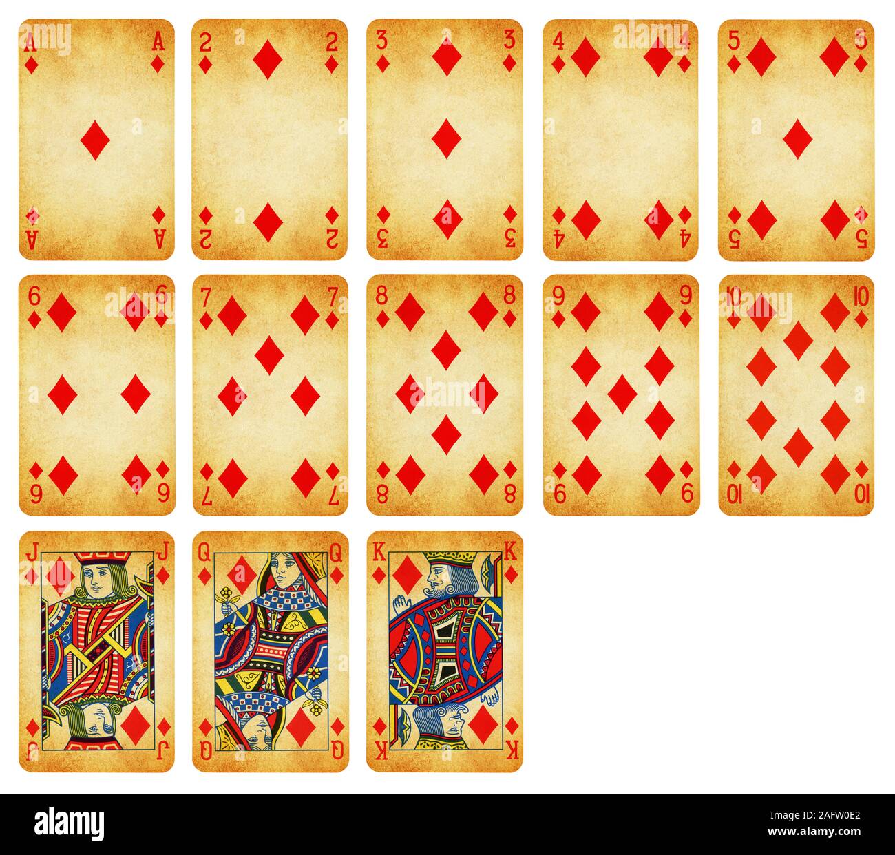 Playing cards of Diamond suit, isolated on white background - High ...