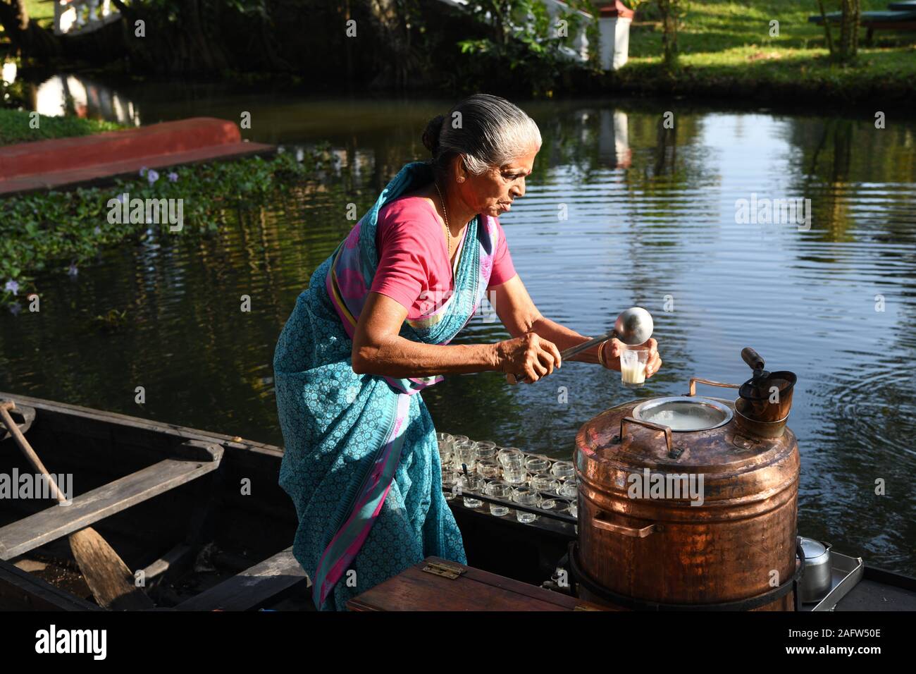 The tea lady at Coconut Lagoon resort. Kottayam - Kumarakom Rd ...