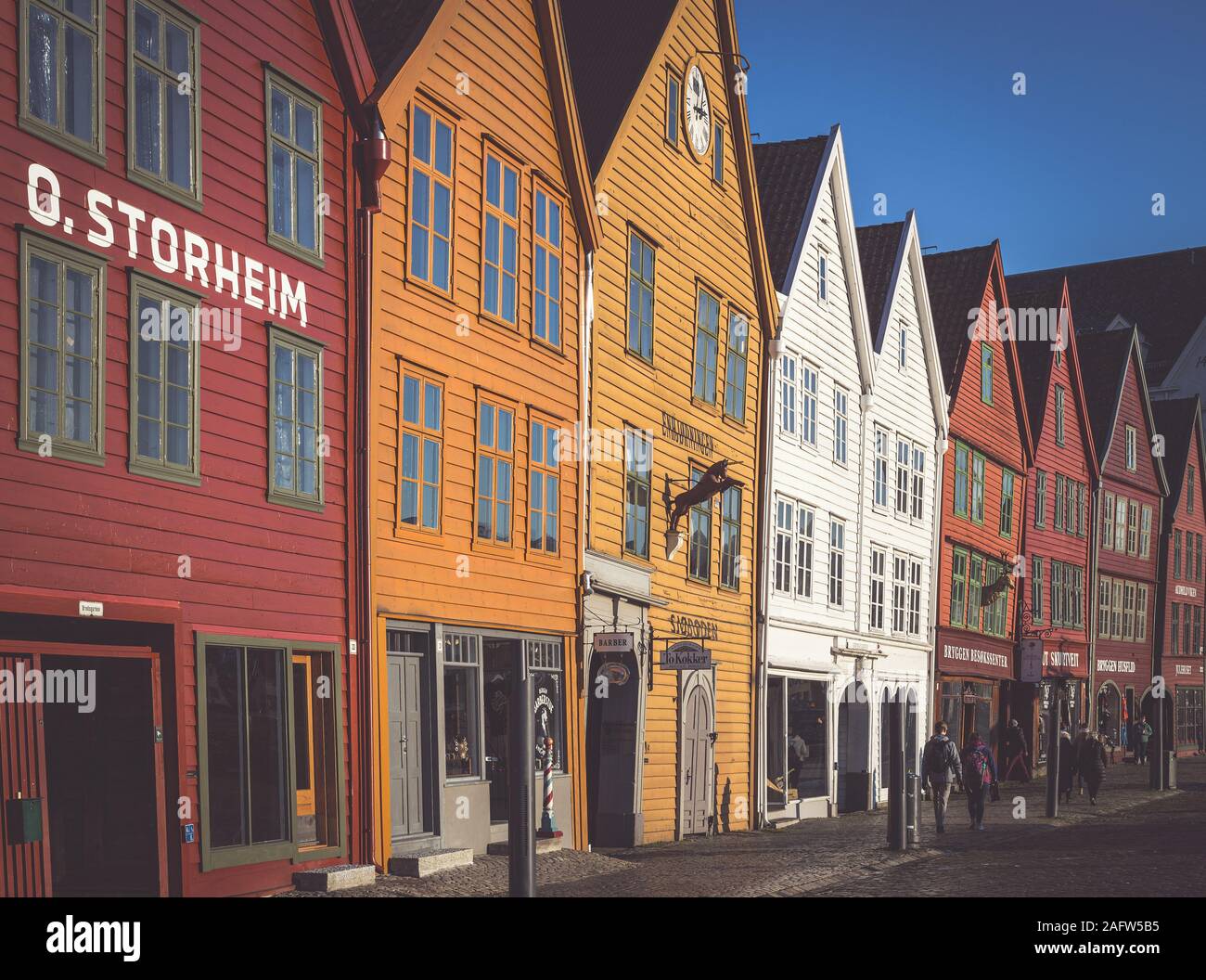 Bryggen, Bergen, Norway - November 2019. Facades of Bryggen houses ...
