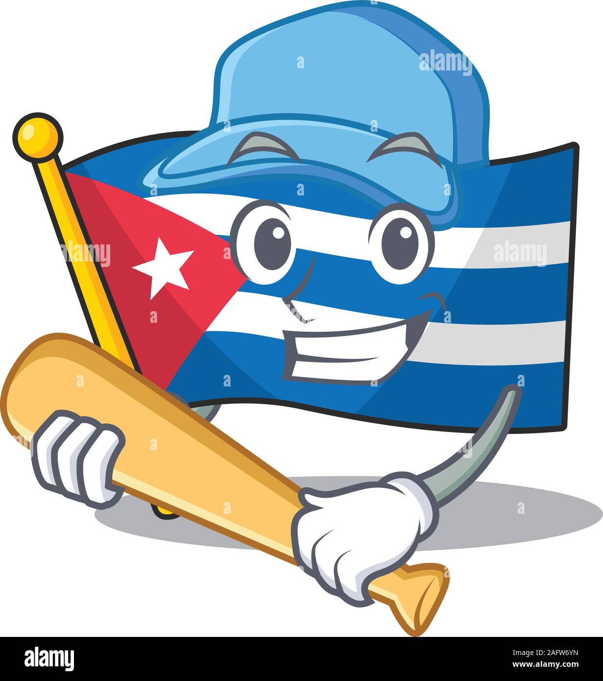Cool flag cuba Scroll cartoon character design with baseball Stock ...