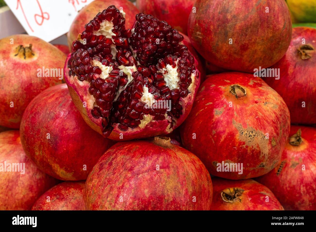 Jerusalem, ISRAEL / 16 DEC 2019: Fresh pomegranates (also known as ...