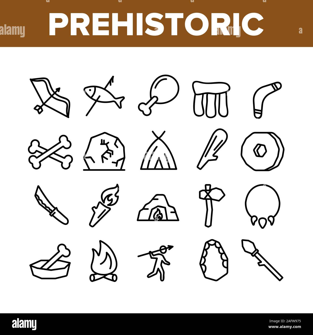 Prehistoric Primitive Collection Icons Set Vector Stock Vector Image ...
