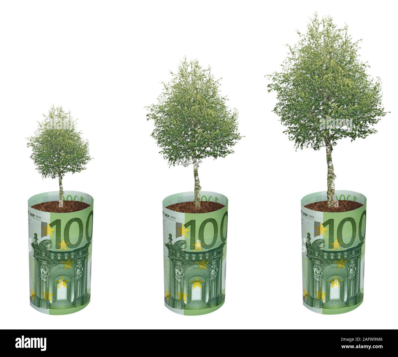 Tree growing from euro banknots Stock Photo - Alamy