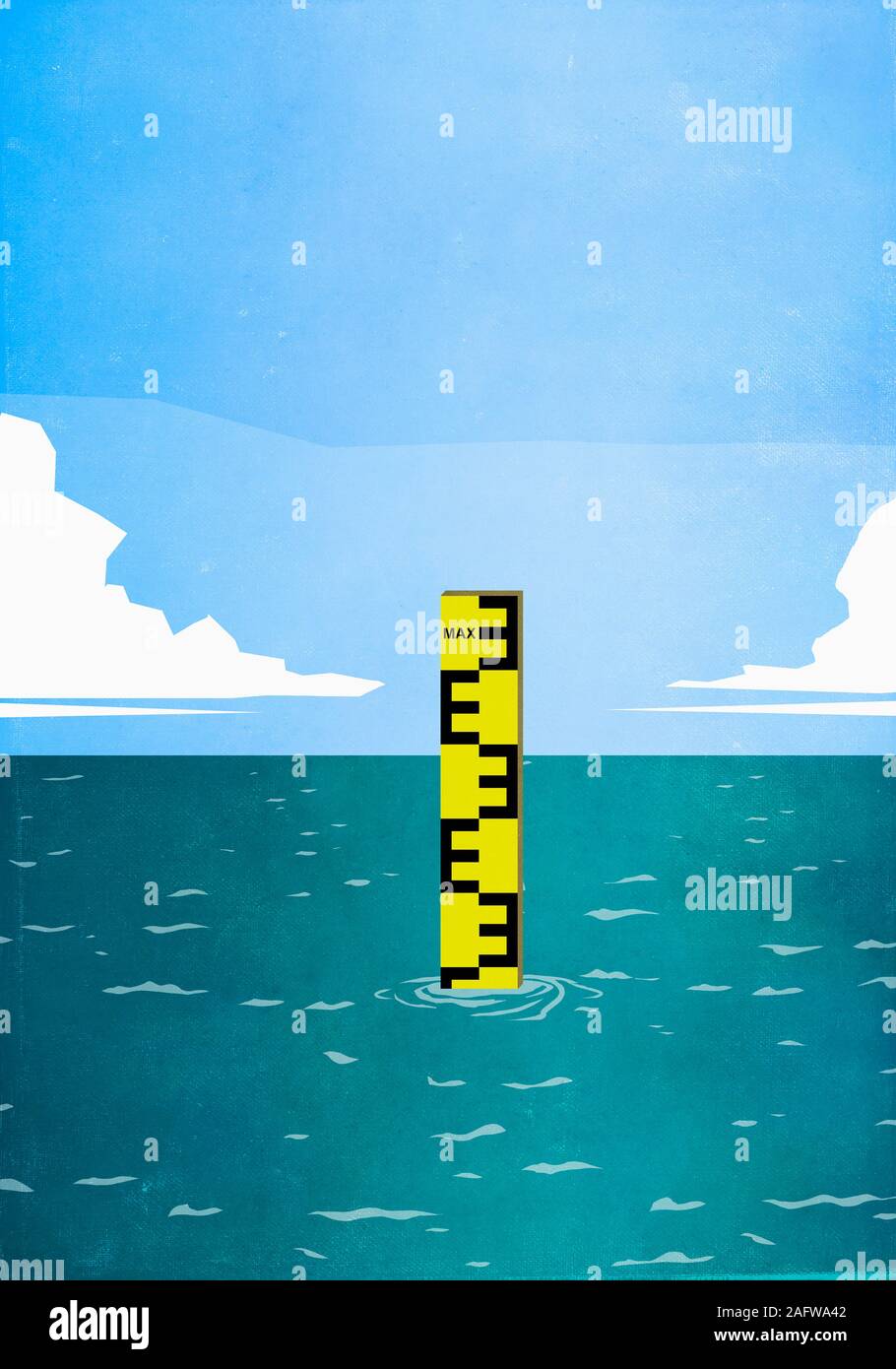 Flood waters nearing top of measuring stick Stock Photo - Alamy