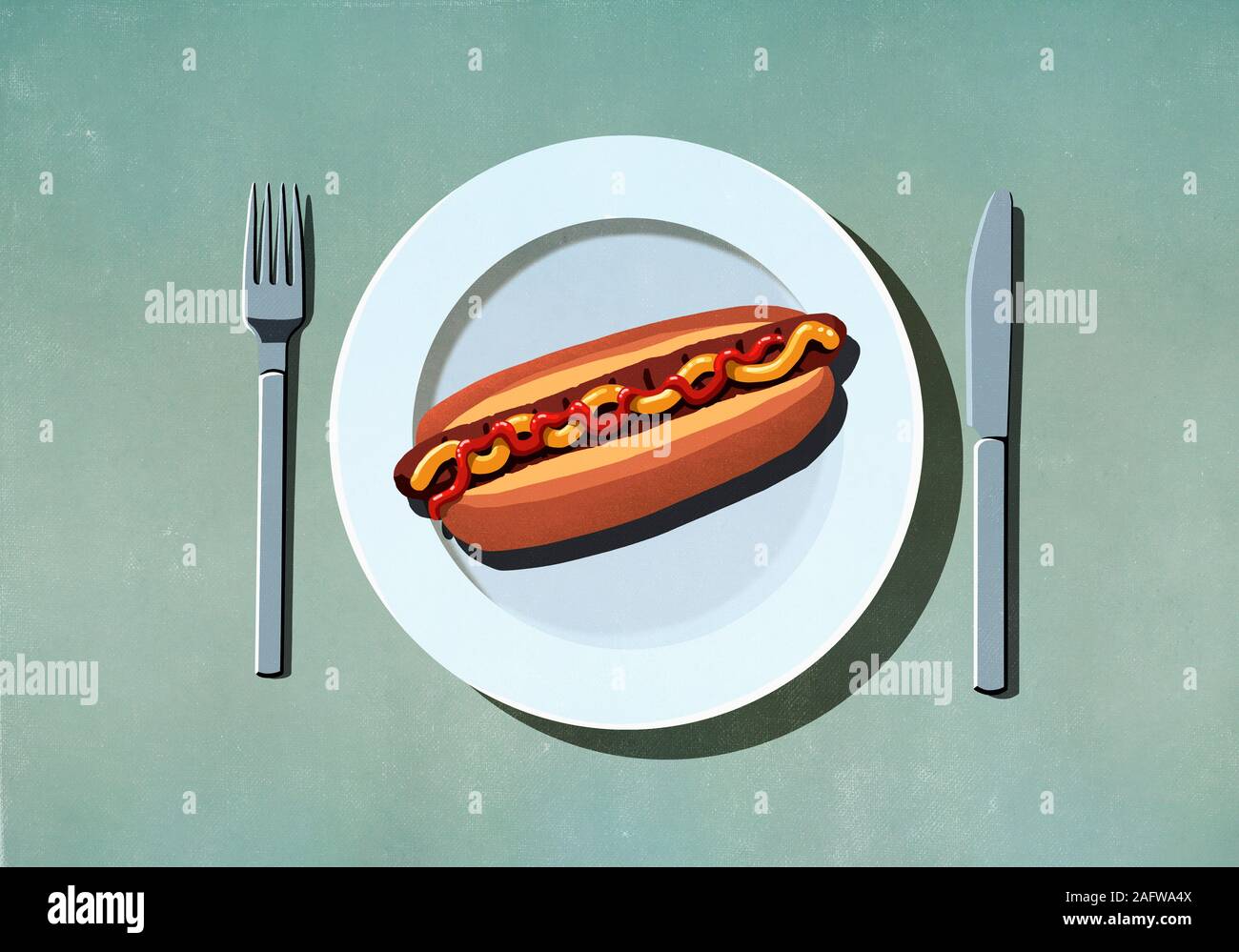 Hot dog with ketchup and mustard on plate Stock Photo - Alamy