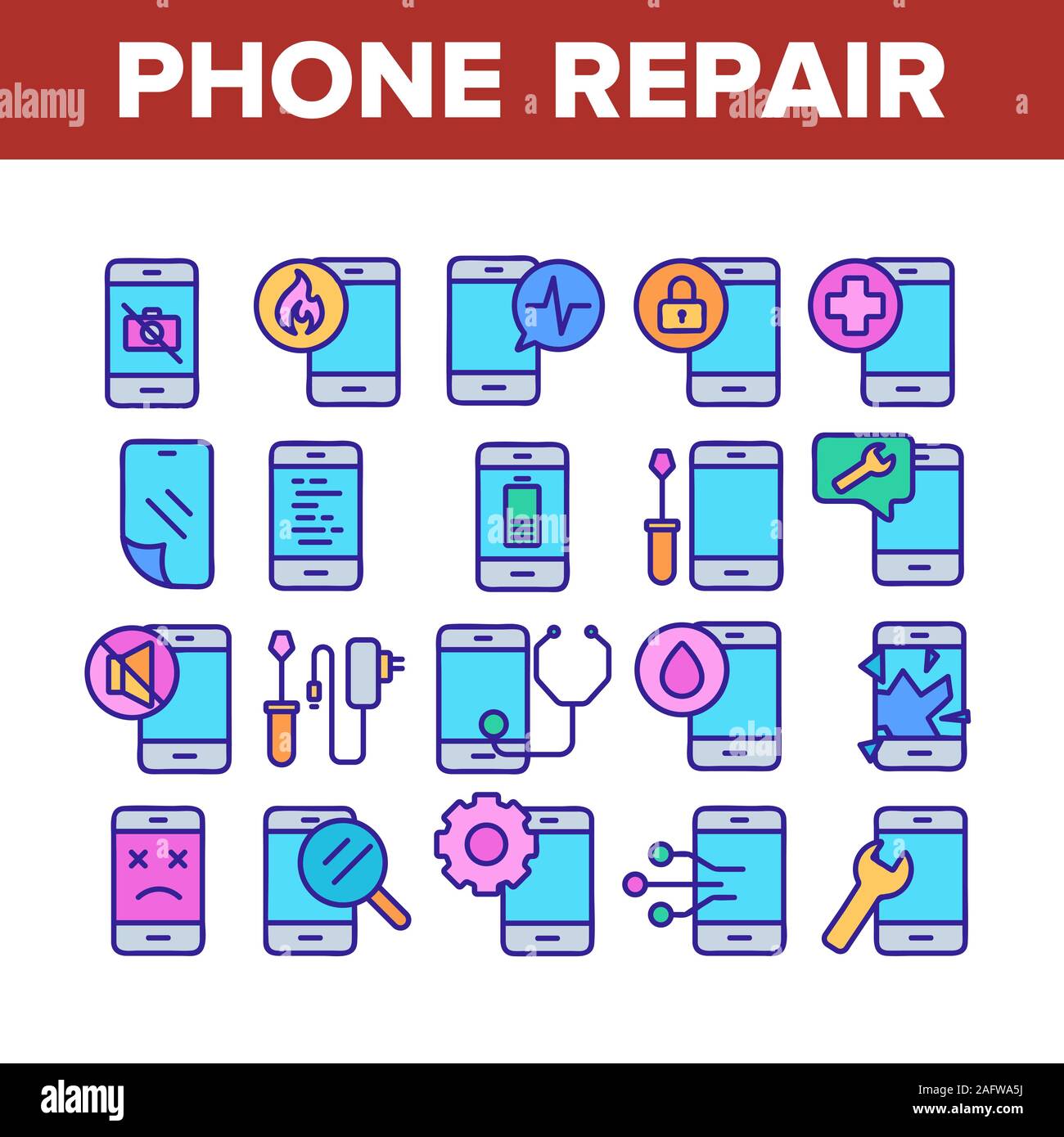 Phone Repair Service Collection Icons Set Vector Stock Vector Image ...