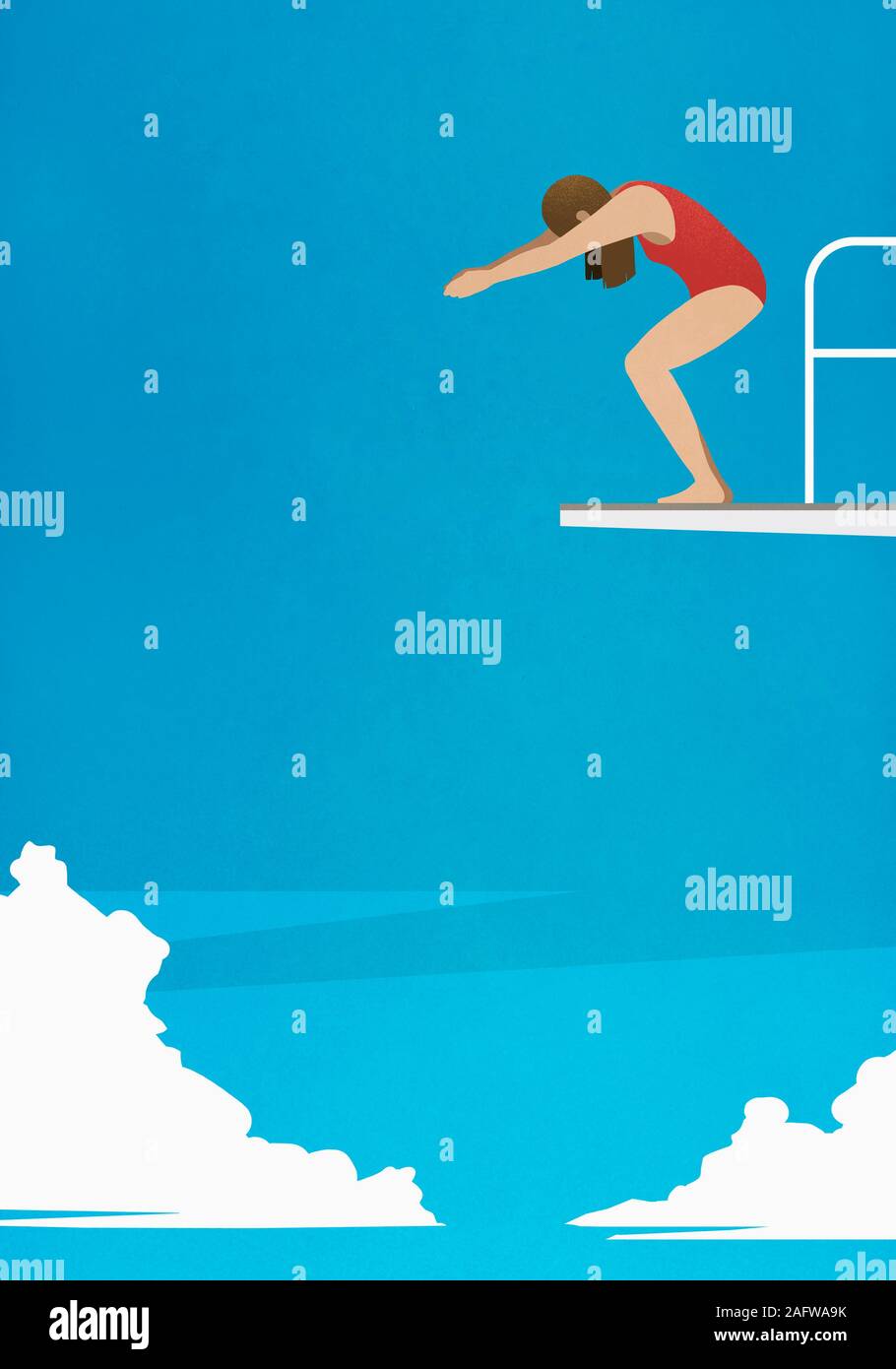 Woman standing diving platform hi-res stock photography and images - Alamy