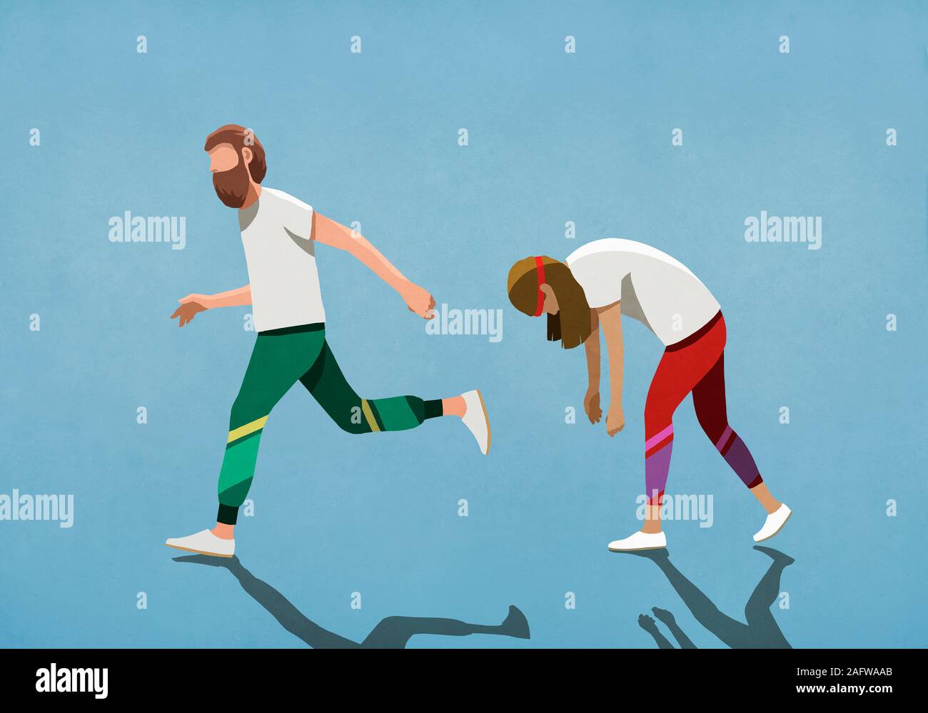 Tired wife running behind husband Stock Photo - Alamy