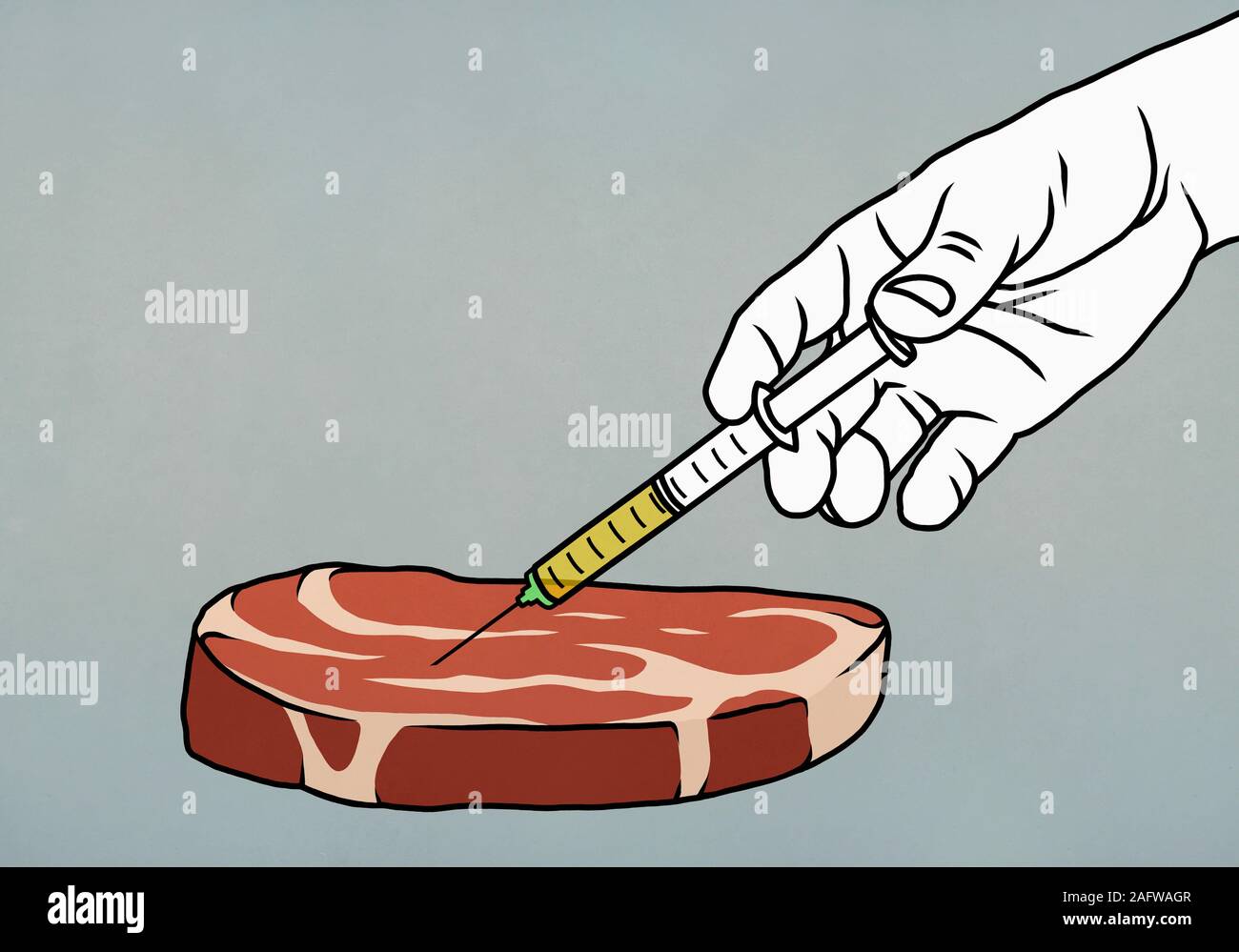 Hand injecting hormones into raw beef Stock Photo - Alamy