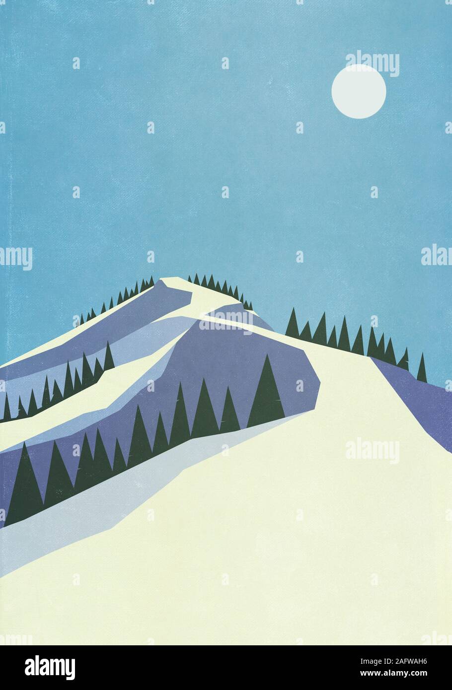 Full moon over snowy mountain slope Stock Photo - Alamy