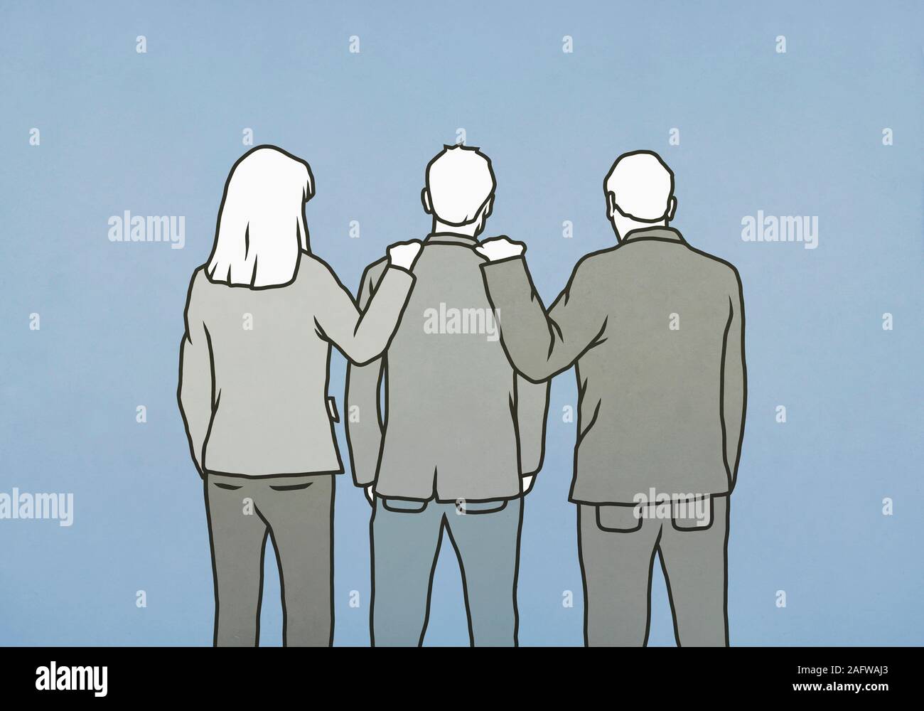 Business people with hands on colleagues shoulders Stock Photo - Alamy