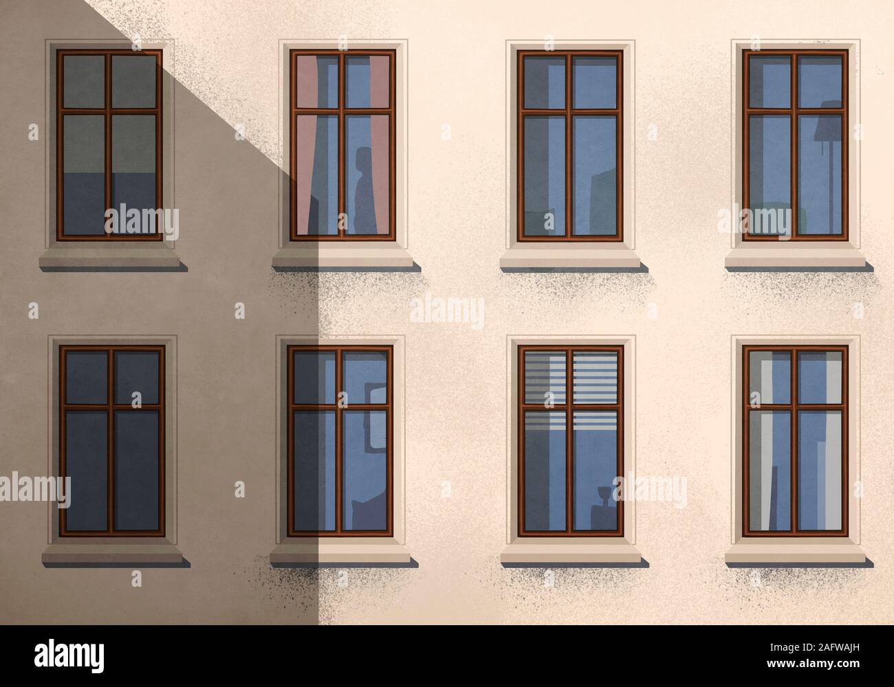 Shadow over apartment building with windows Stock Photo - Alamy