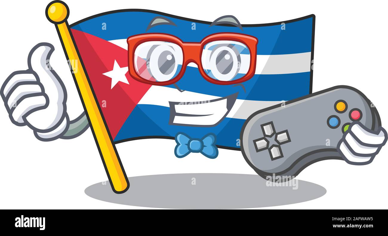 Funny geek gamer flag cuba Scroll cartoon character style Stock Vector ...