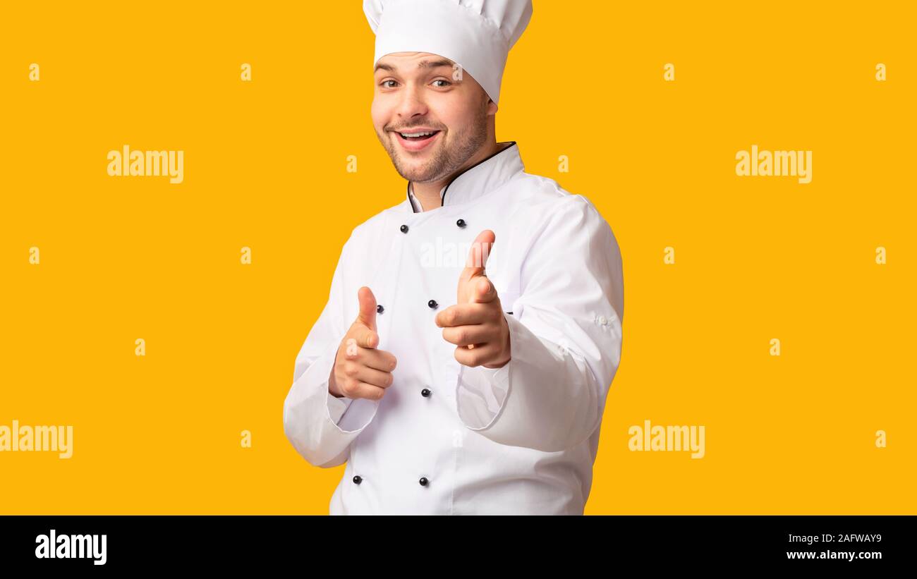 Male cook posing fingers hi-res stock photography and images - Alamy