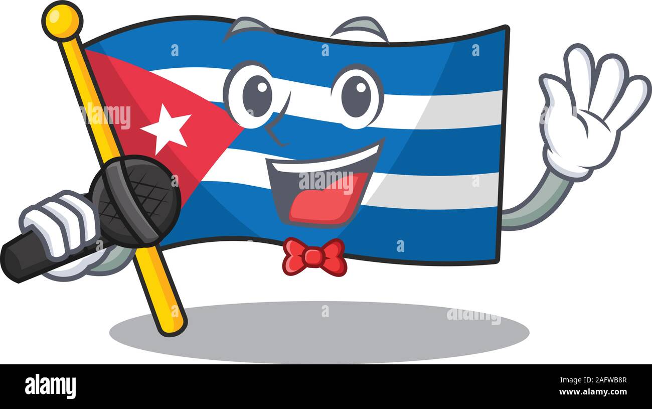 Cute cartoon Singing flag cuba Scroll with a microphone Stock Vector ...