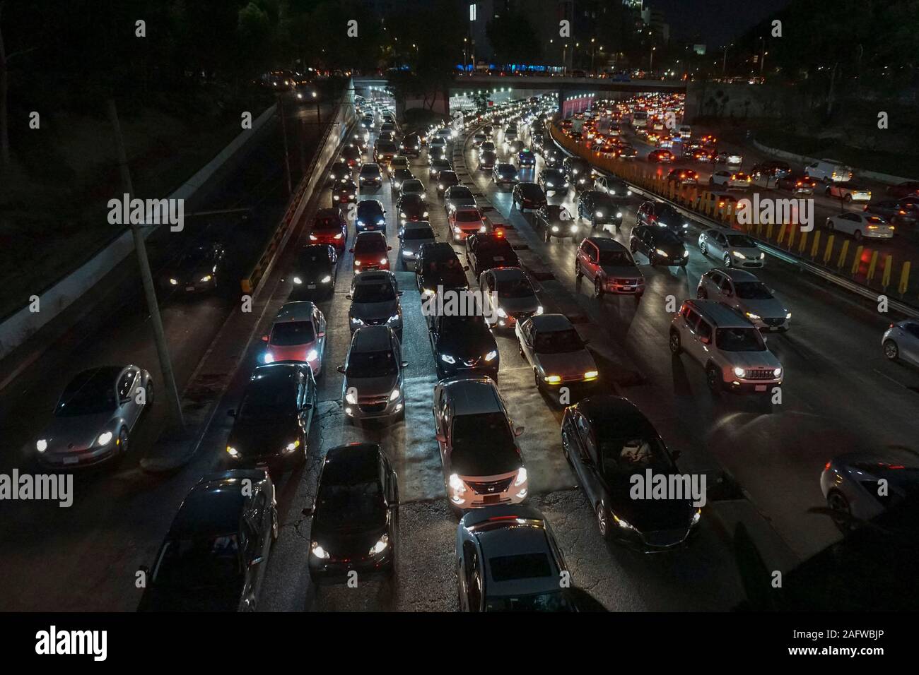 Rush hour traffic on freeway at night, Mexico City, Mexico Stock Photo ...