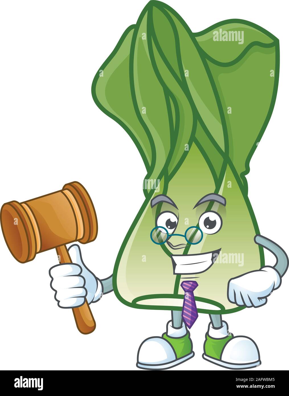 A professional judge bok choy presented in cartoon character design ...