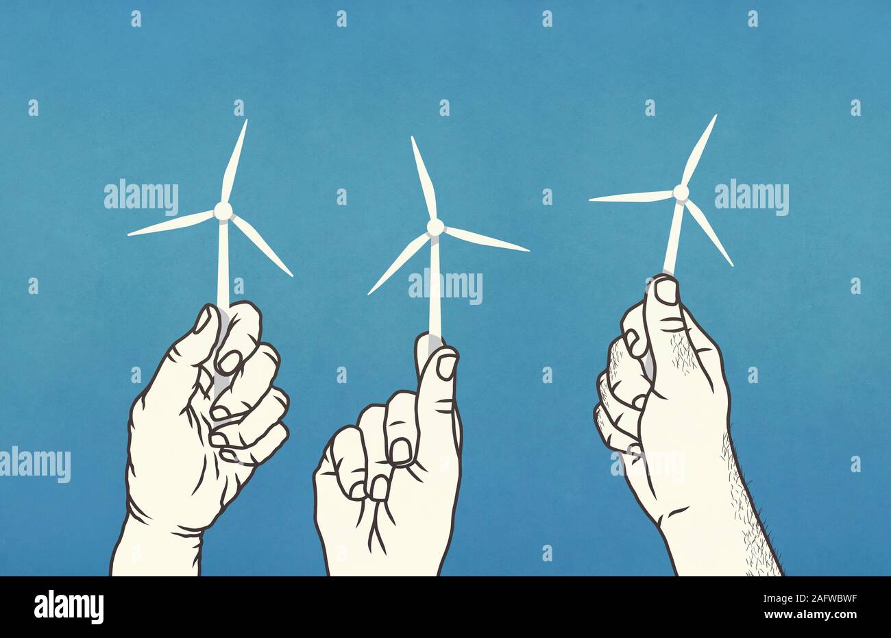 Hands holding tiny wind turbines Stock Photo - Alamy