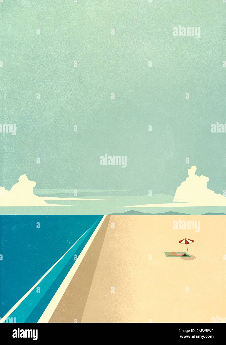 Woman sunbathing under umbrella on remote ocean beach Stock Photo - Alamy