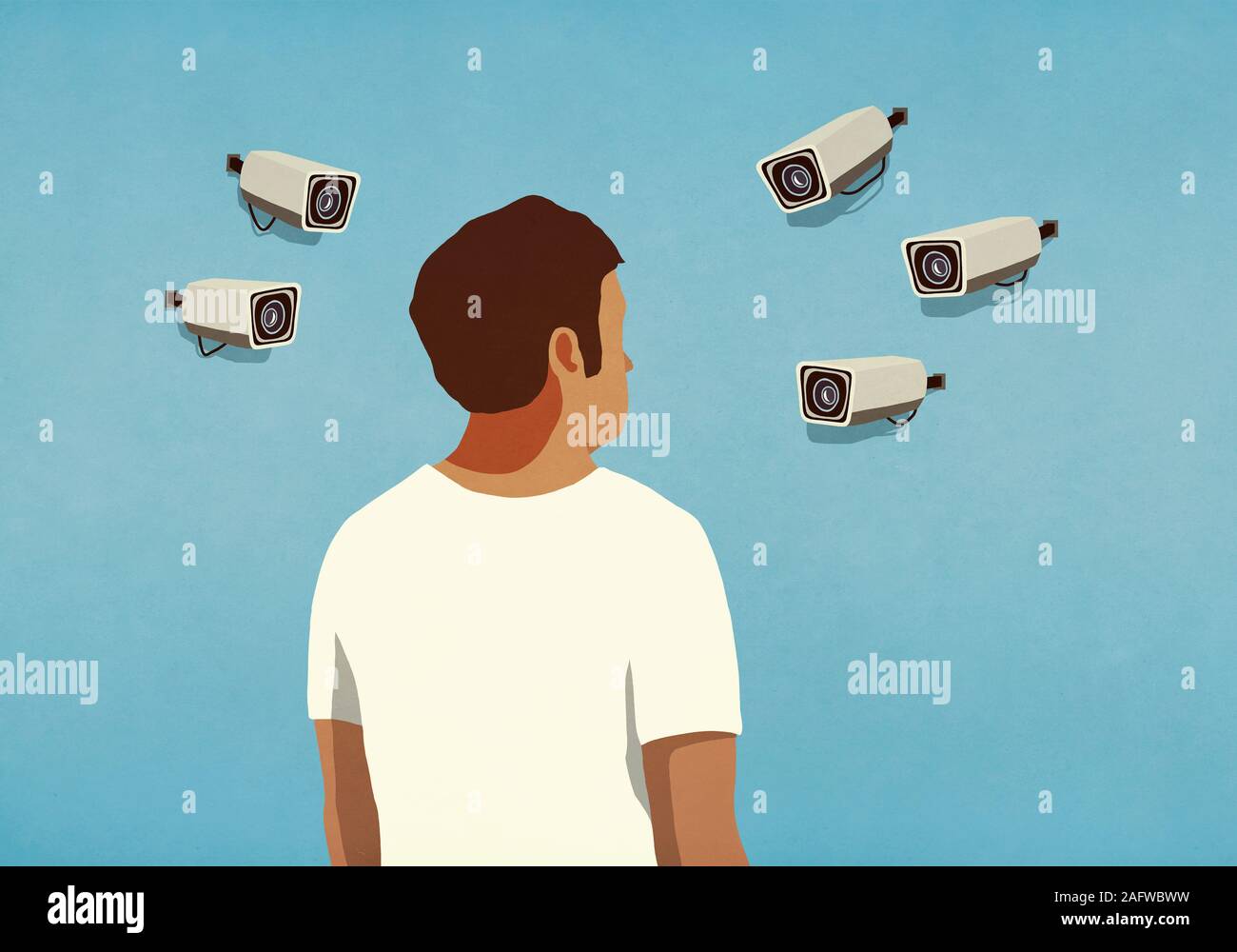 Surveillance cameras pointed at man Stock Photo - Alamy