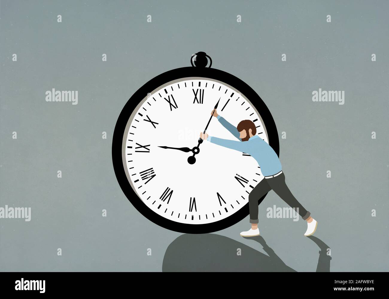 Man pushing hands of large stopwatch Stock Photo - Alamy