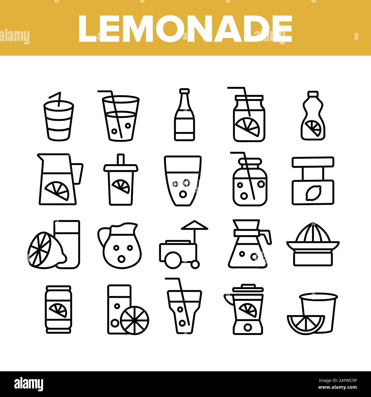 Lemonade Tasty Drink Collection Icons Set Vector Stock Vector Image ...