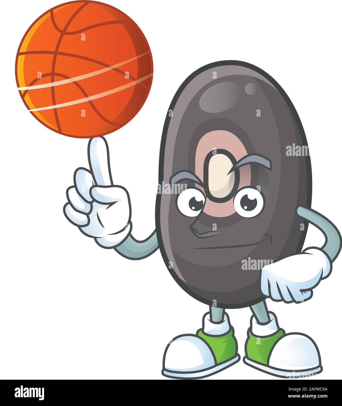 Happy face black beans cartoon character playing basketball Stock ...