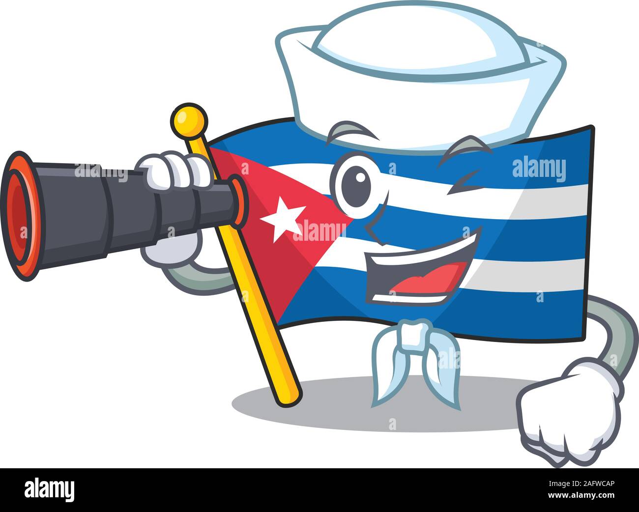 happy Sailor flag cuba Scroll cartoon design with binocular Stock ...