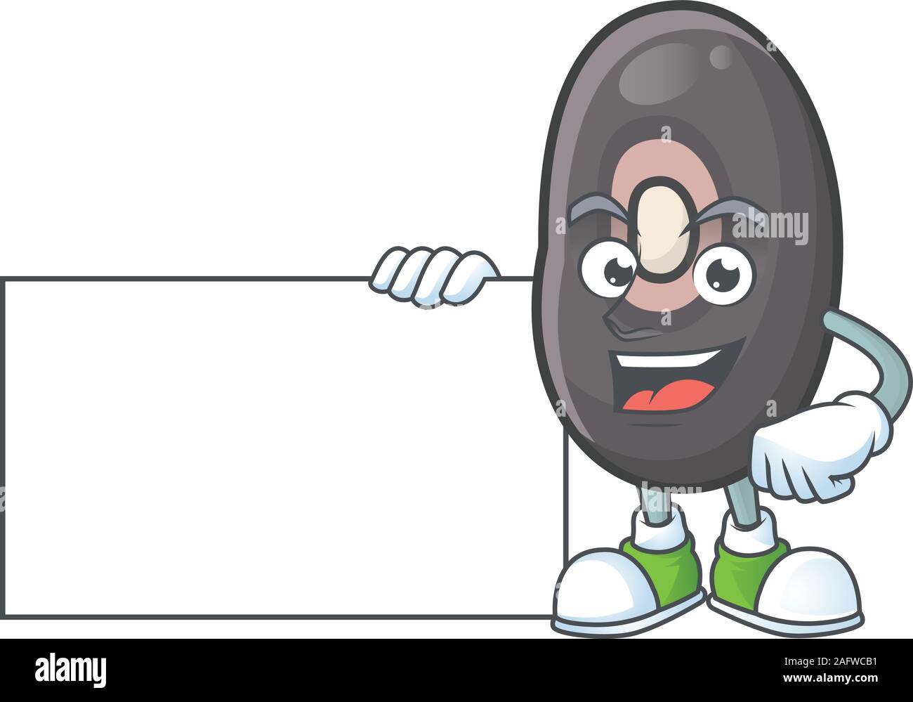 cute black beans cartoon character with a board Stock Vector Image ...