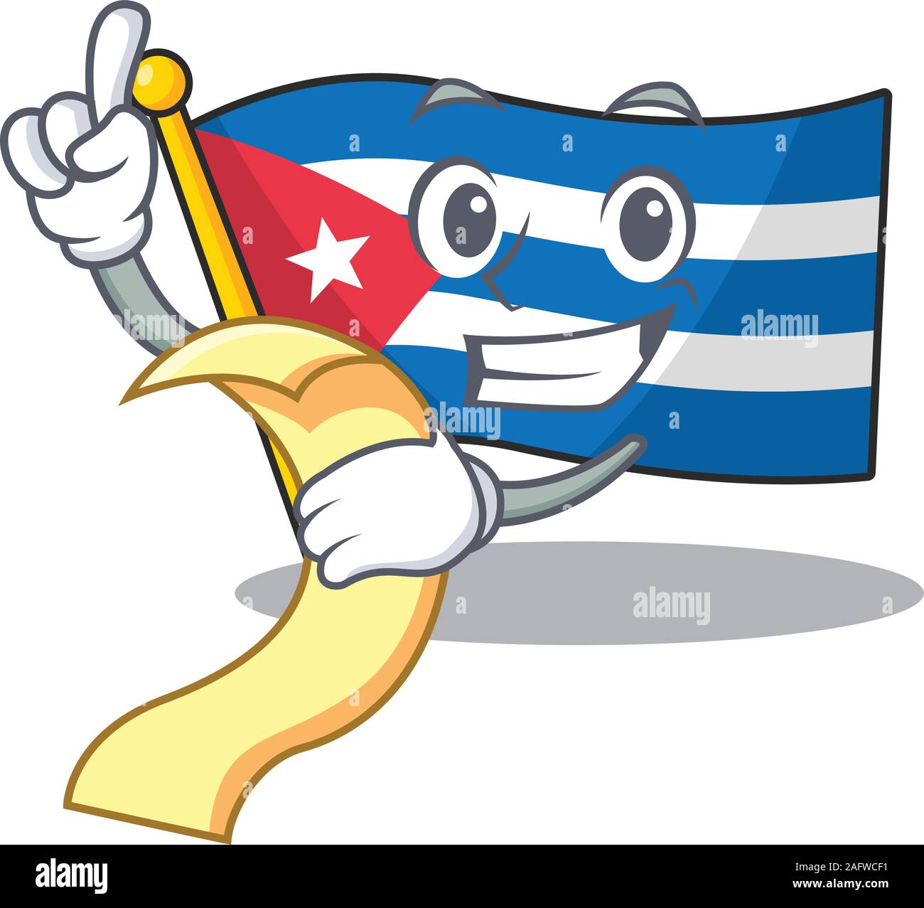 Flag cuba Scroll cartoon character holding menu ready to serve Stock ...