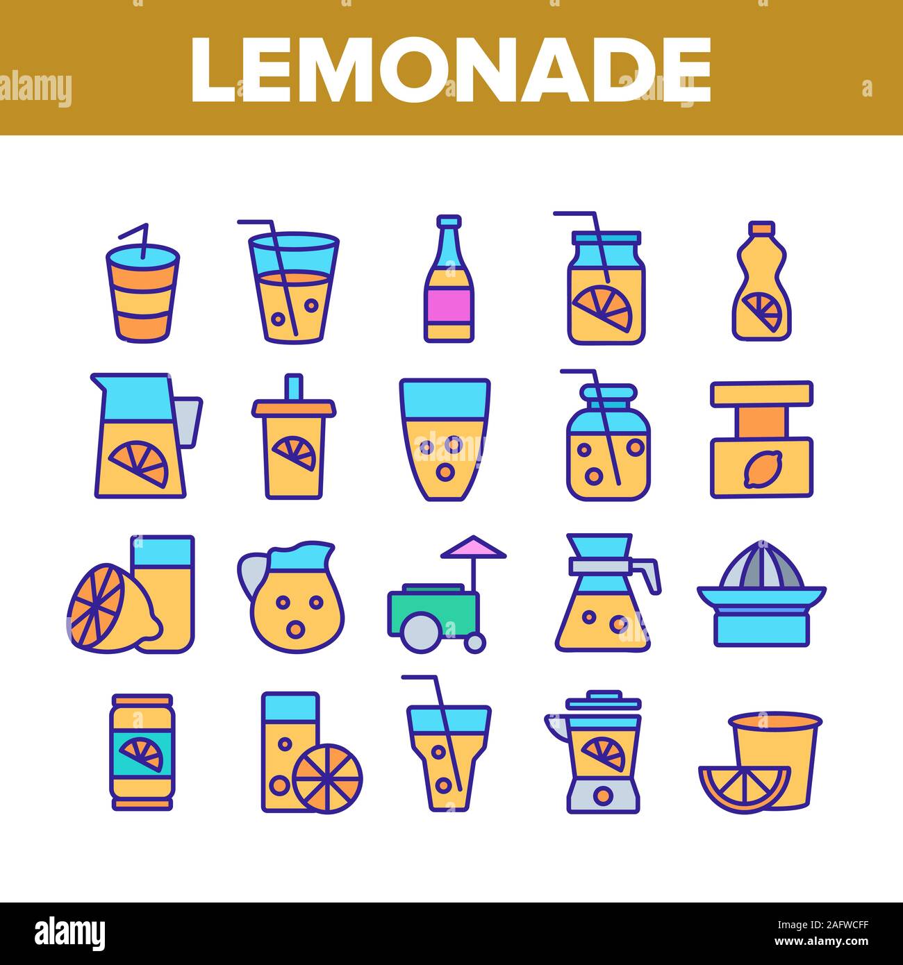 Lemonade Tasty Drink Collection Icons Set Vector Stock Vector Image ...