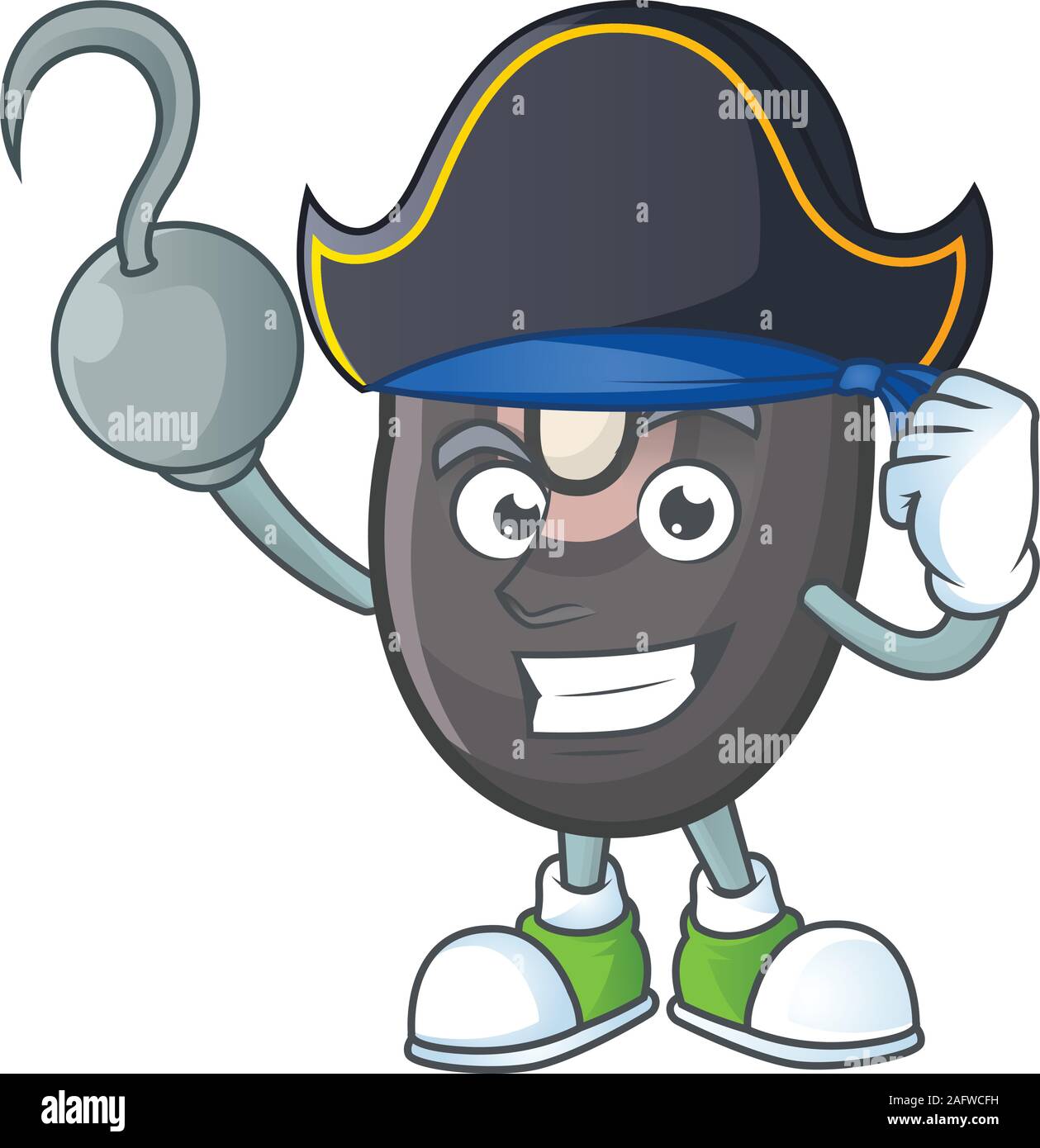 one hand Pirate black beans cartoon character wearing hat Stock Vector ...
