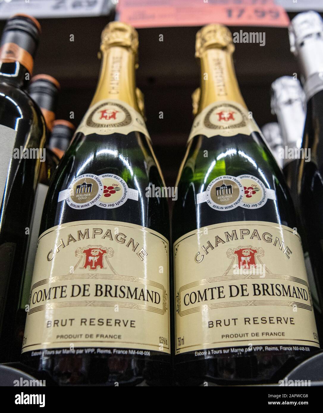 Berlin, Germany. 16th Dec, 2019. Champagne bottles are on a shelf at ...