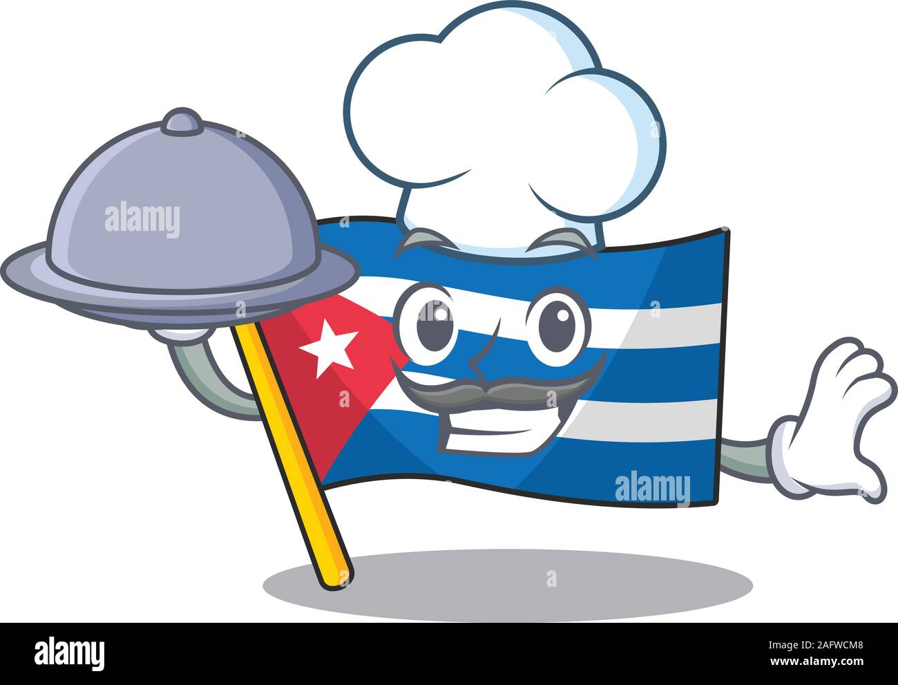 cartoon design flag cuba Scroll as a Chef with food on tray Stock ...