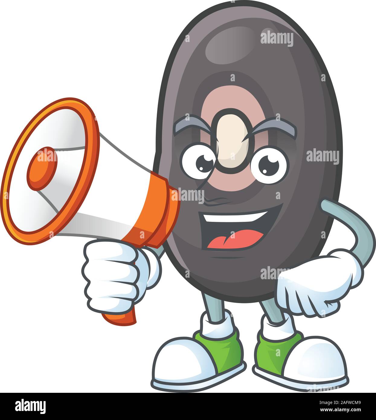 Smiling cartoon character of black beans with megaphone Stock Vector ...