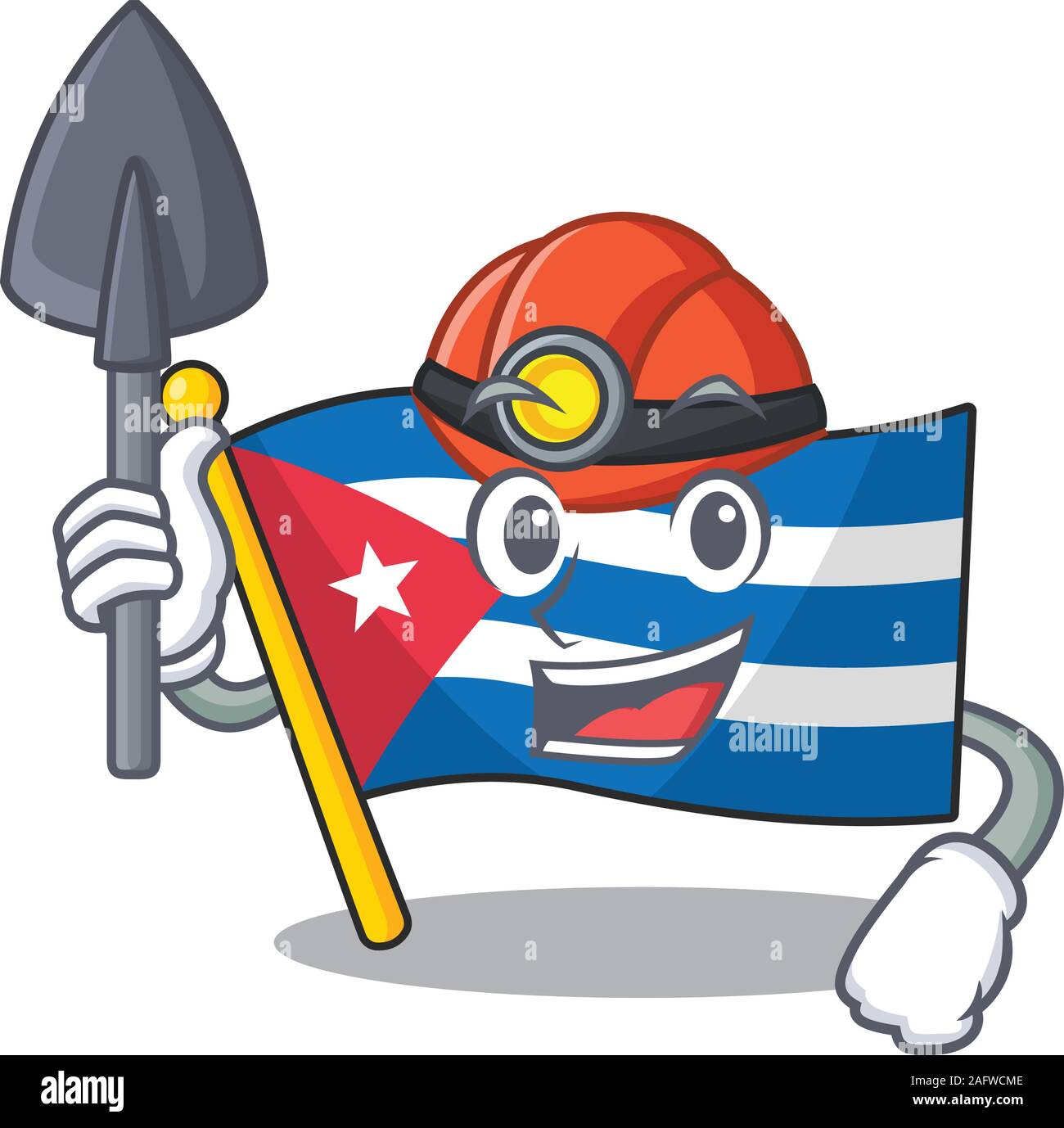 Cool confident Miner flag cuba Scroll cartoon character design Stock ...