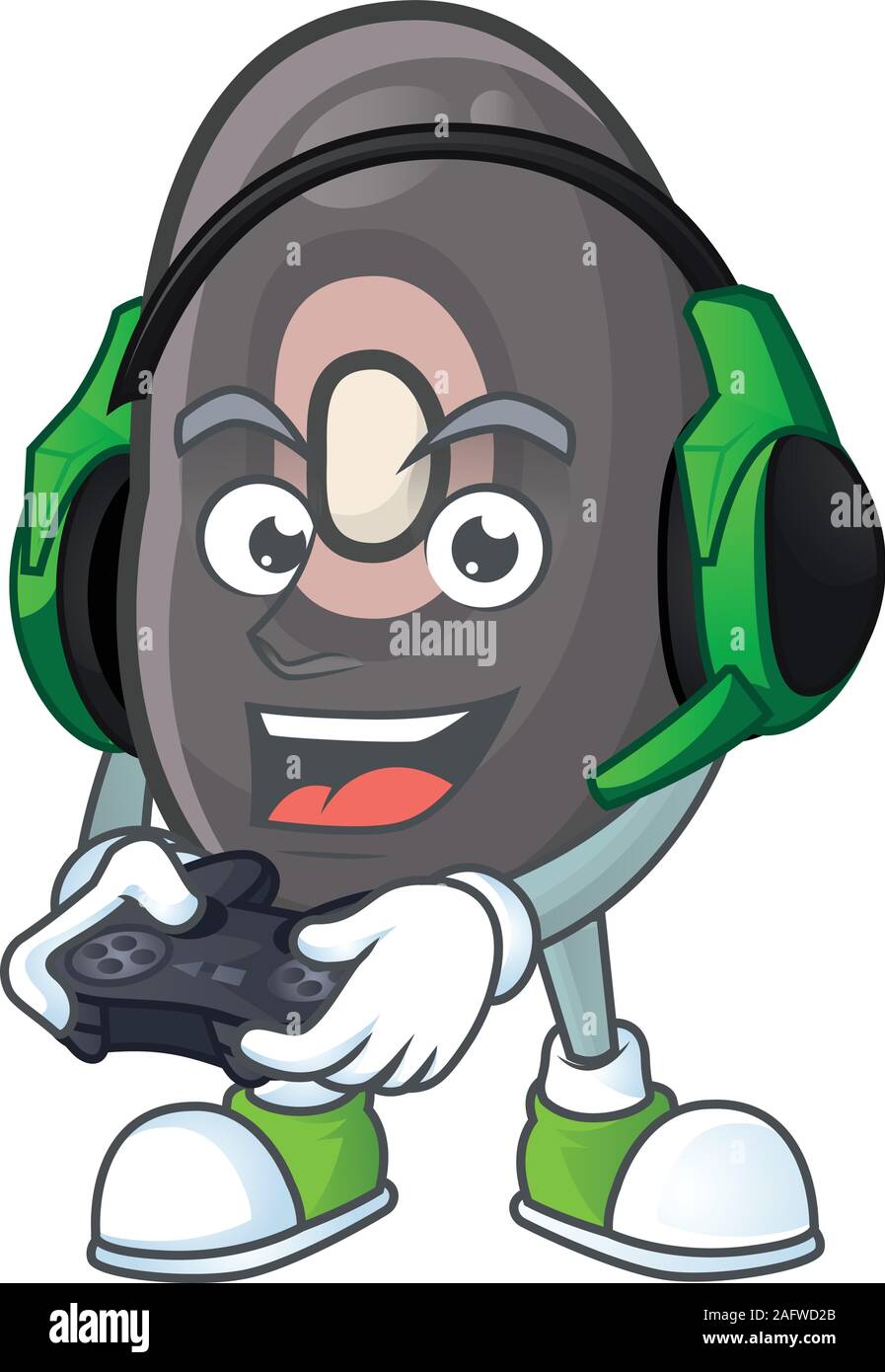 mascot icon of black beans with headphone and controller Stock Vector ...