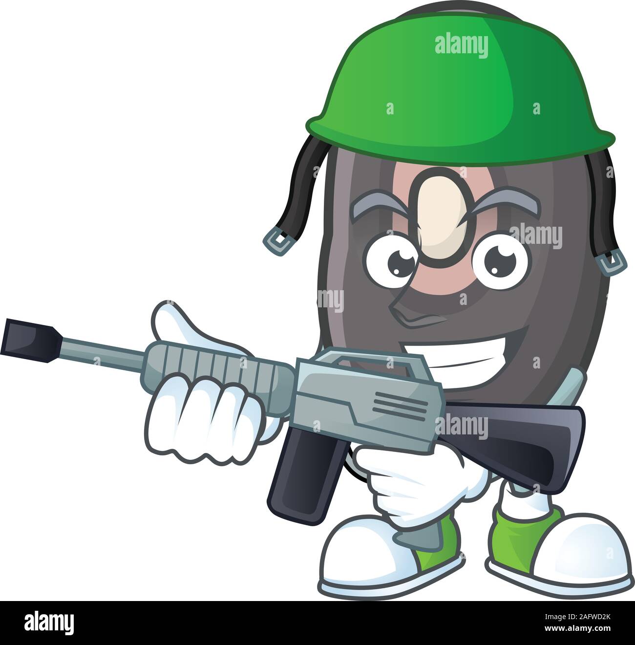 A mascot of black beans as an Army with machine gun Stock Vector Image ...