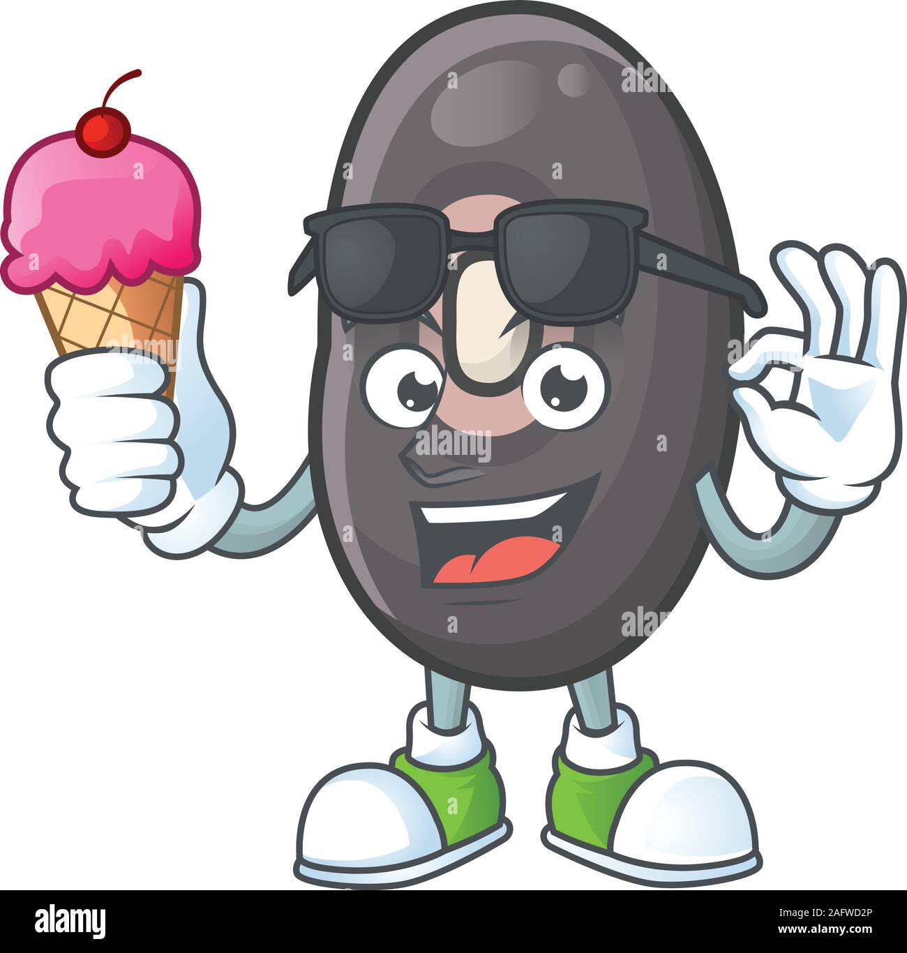 Cute black beans cartoon character with ice cream Stock Vector Image ...