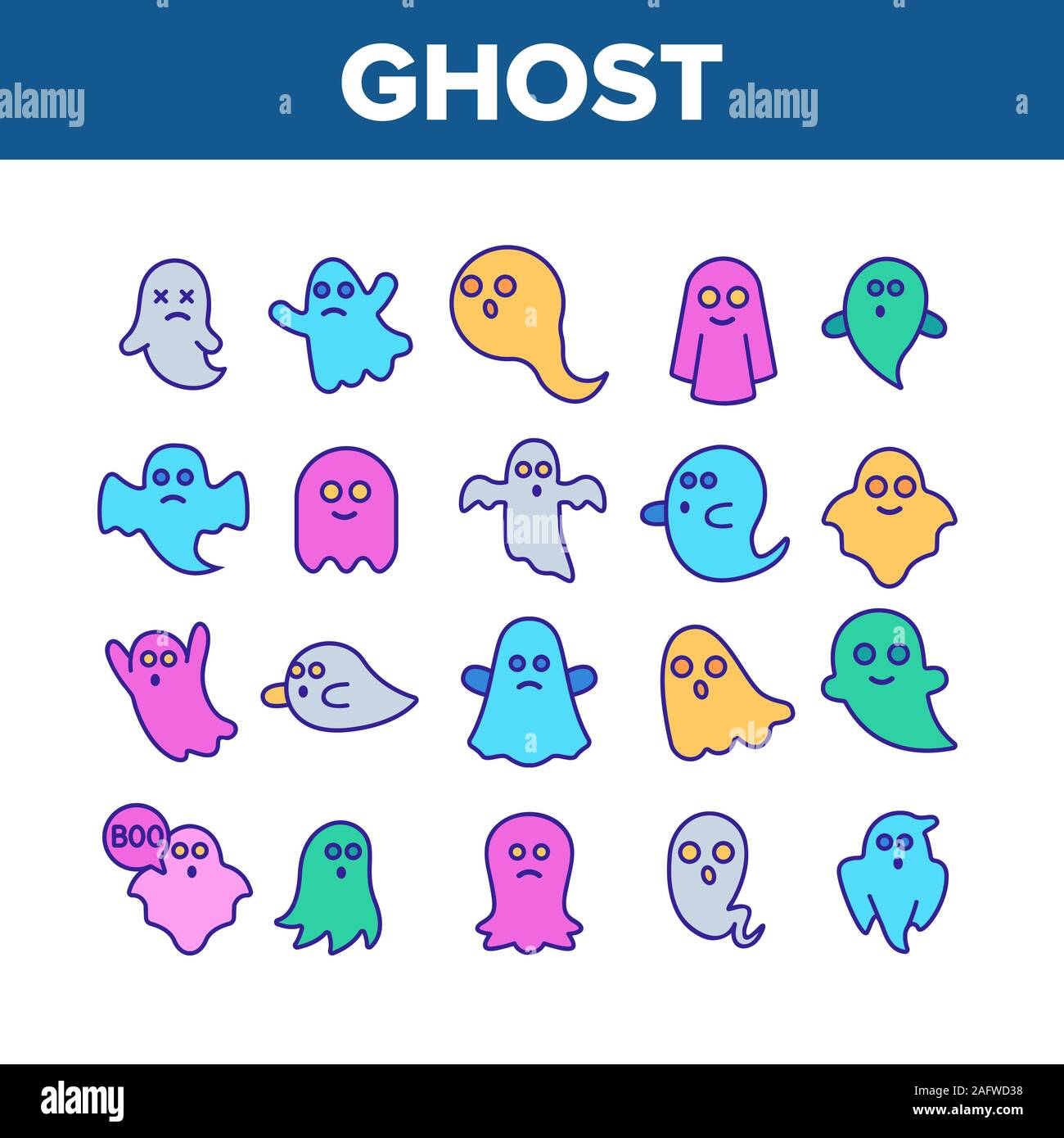 Ghost Spectre Funny Collection Icons Set Vector Stock Vector Image ...