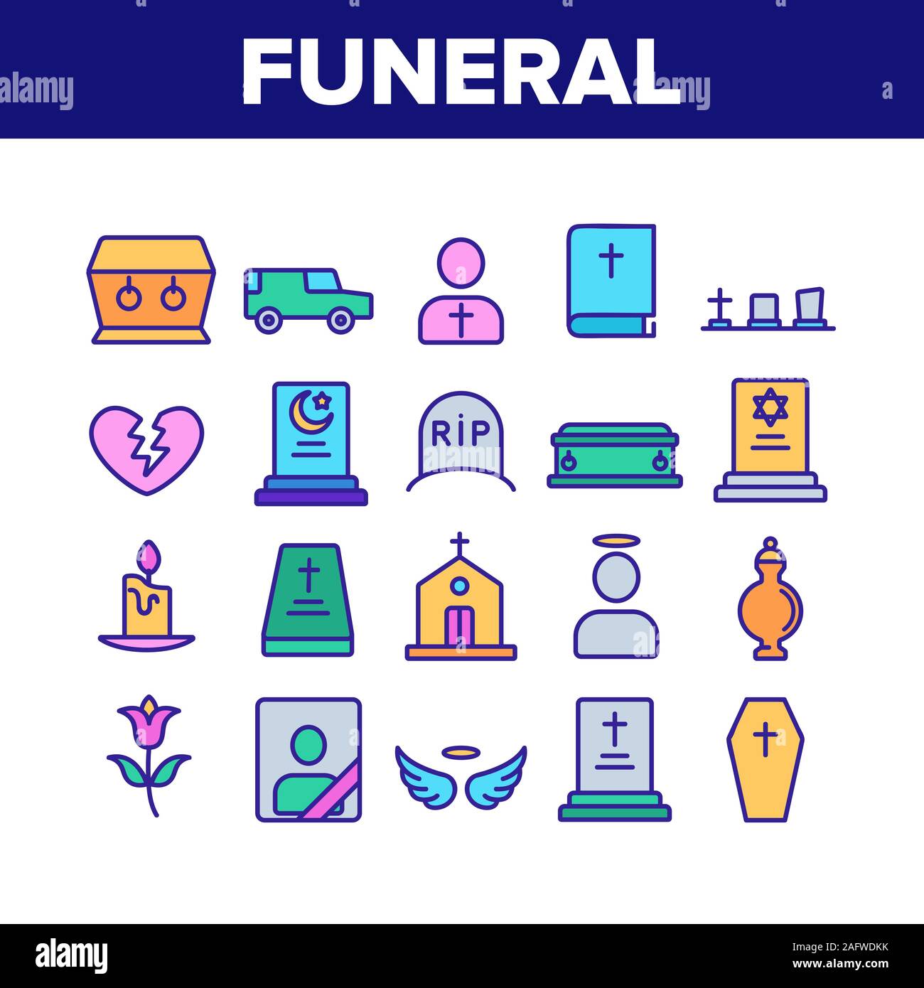 Funeral Burial Ritual Collection Icons Set Vector Stock Vector Image ...